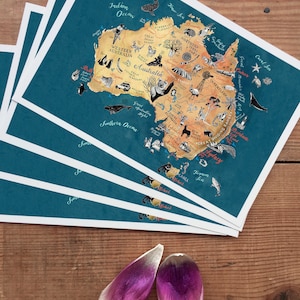 Australia Postcard, Hand Drawn Travel Map, Illustrated Miniprint ...