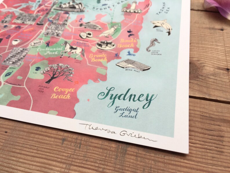 Sydney Map, Australian Art Print, Illustrated City Map, Large Size ...