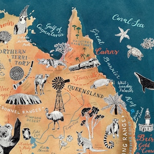 Australia Postcard, Hand Drawn Travel Map, Illustrated Miniprint ...
