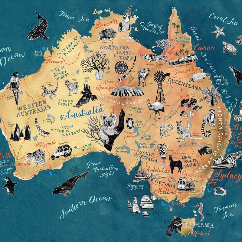 Australia Map Wall Art - Etsy
