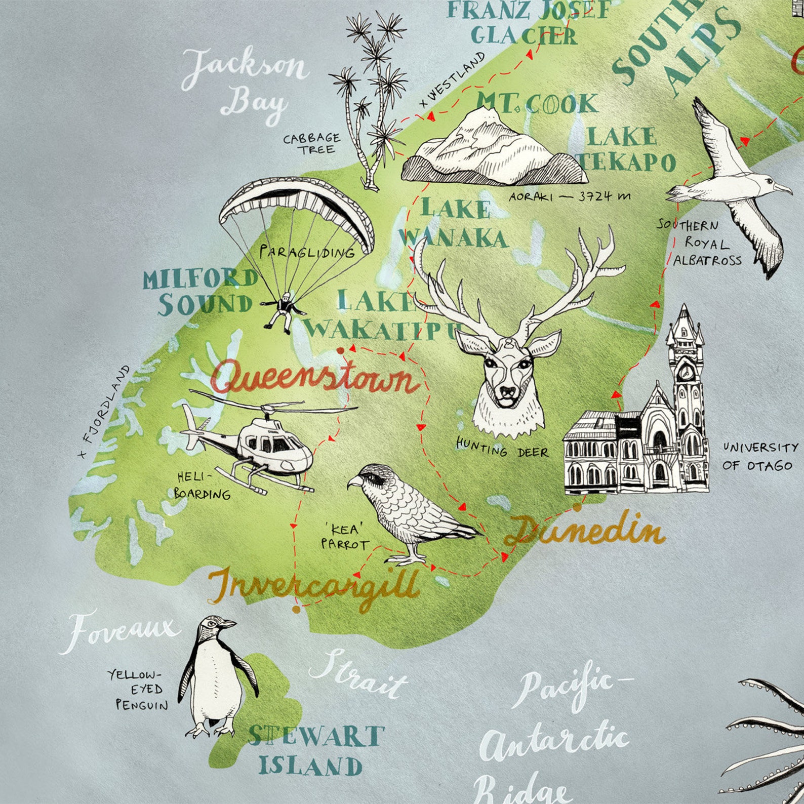 Large Art New Zealand, New Zealand Map, Aotearoa, Giclee Print, New ...