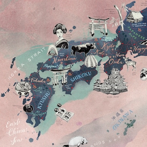 Japan Map, Art Print, Illustrated Map of Japan, Travel Illustration ...