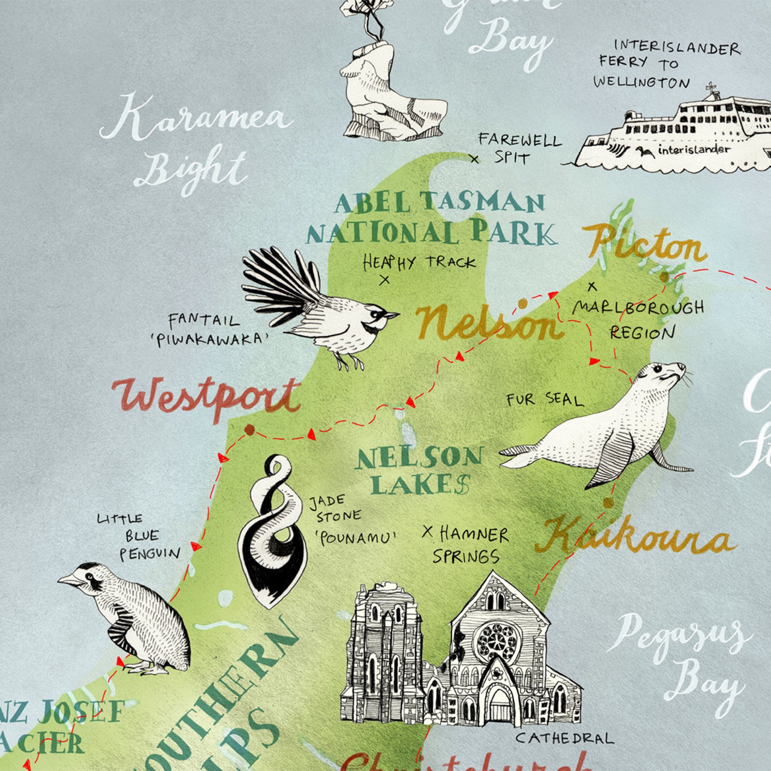 Large Art New Zealand, New Zealand Map, Aotearoa, Giclee Print, New ...