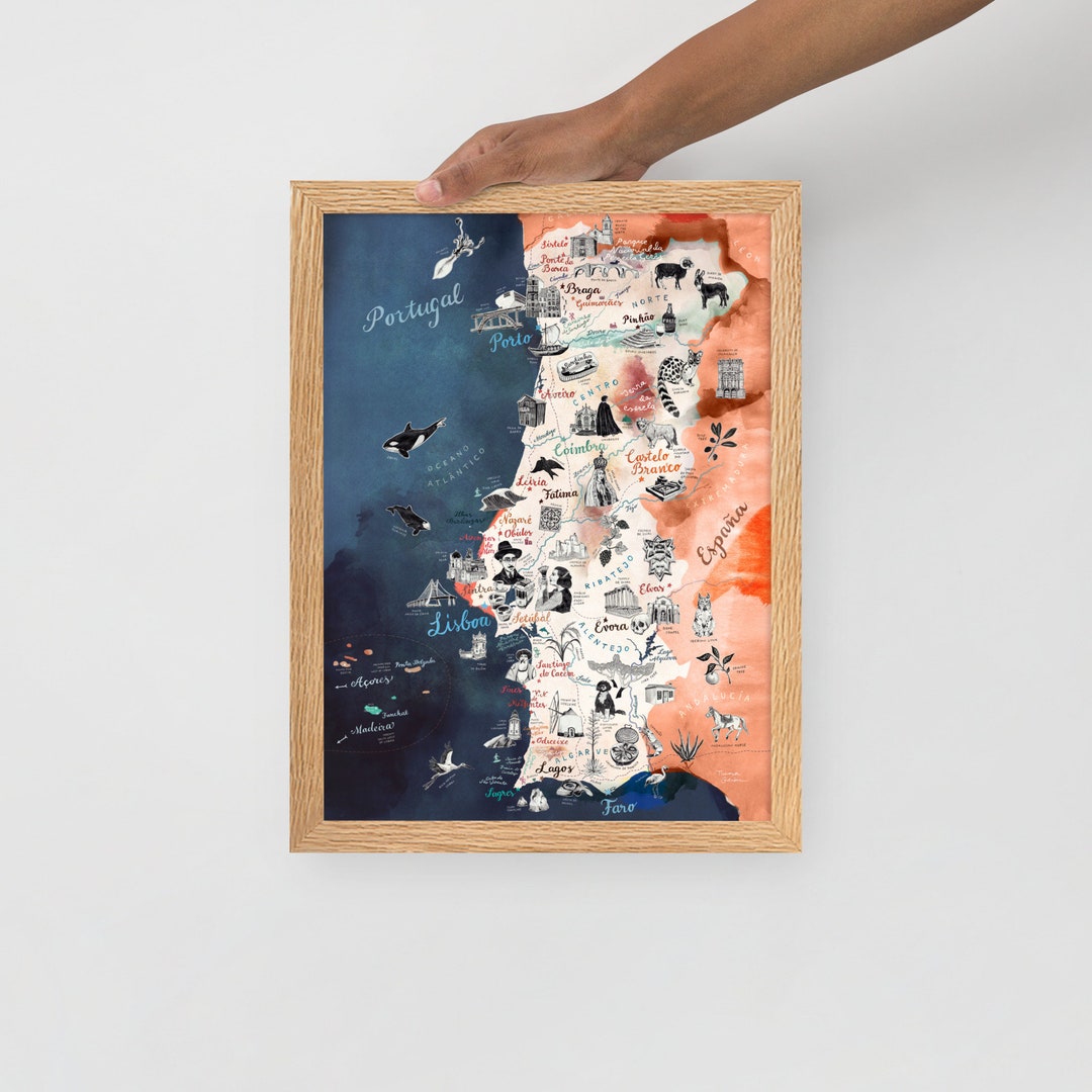 Framed Portugal Map – Matte Giclee Print Poster of Portuguese ...
