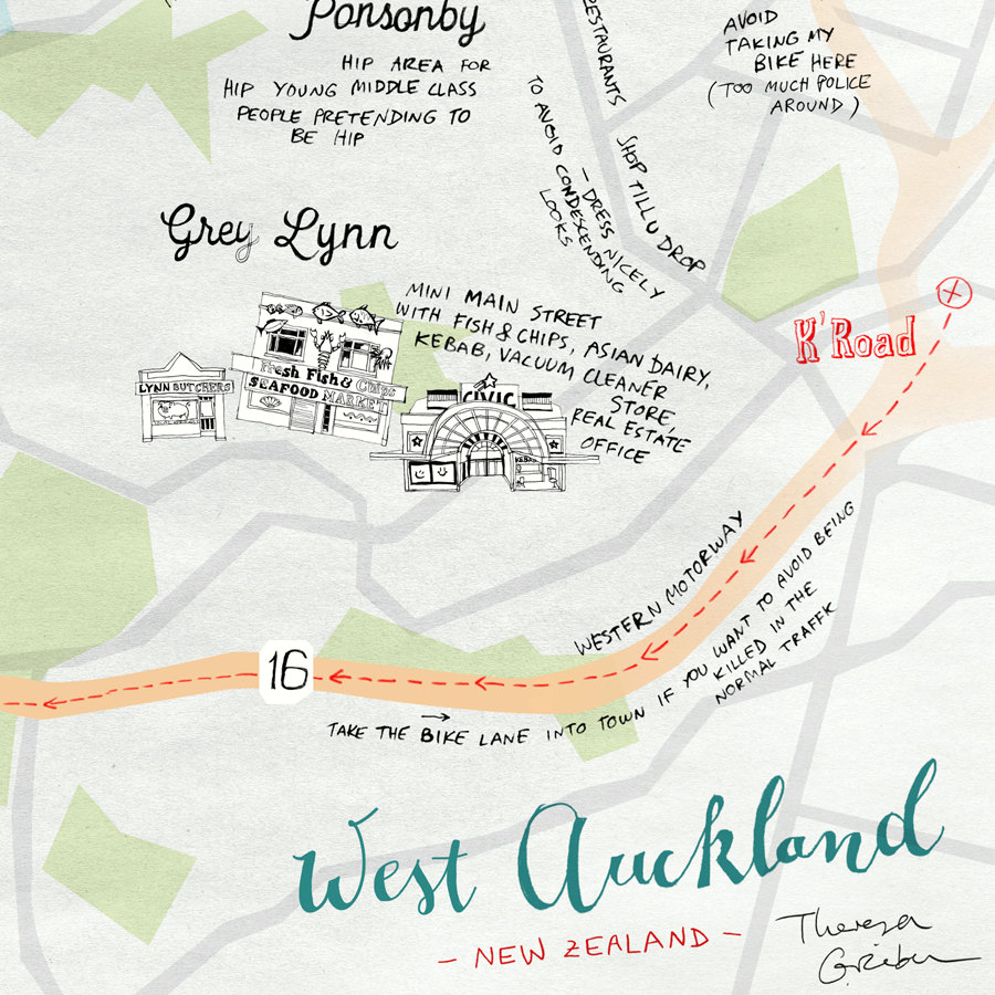 West Auckland Map New Zealand Map Art Print quirky | Etsy