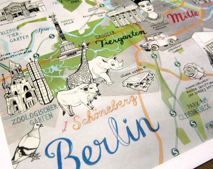 Berlin Map, Berlin Print, Berlin Art, Berlin Illustrated Map, Colorful ...