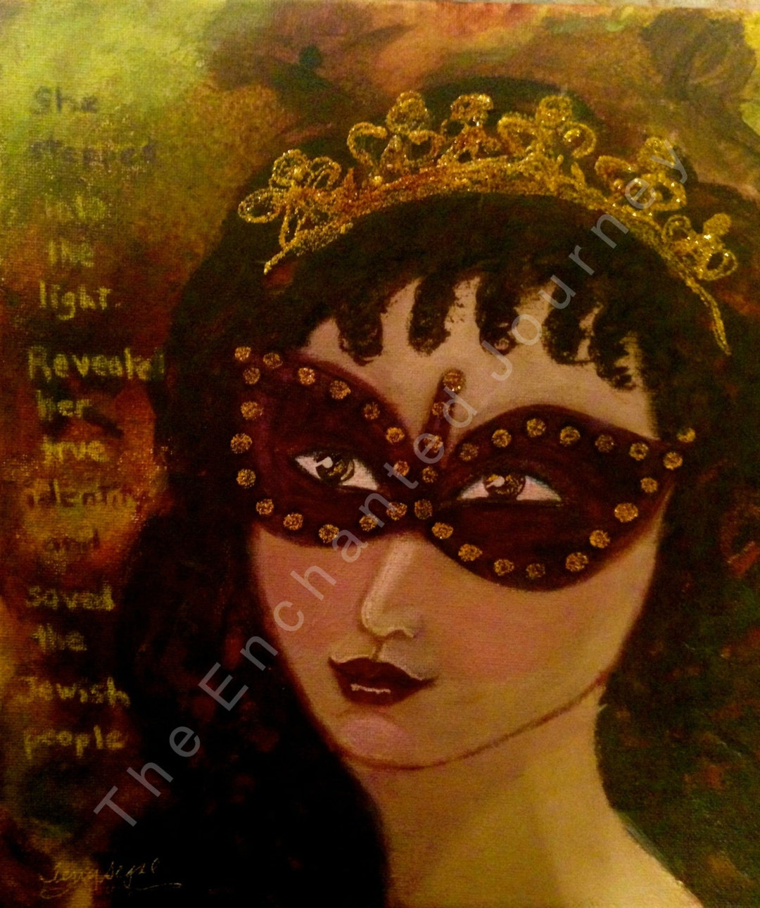Queen Esther, Purim, Judaic Art, Mask, Mixed Media S&H INCLUDED - Etsy