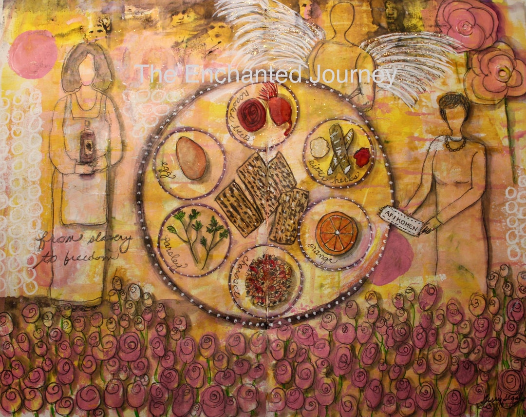 Seder Plate With Ancestors, Passover, Colorful, Pesach, Judaic Art ...