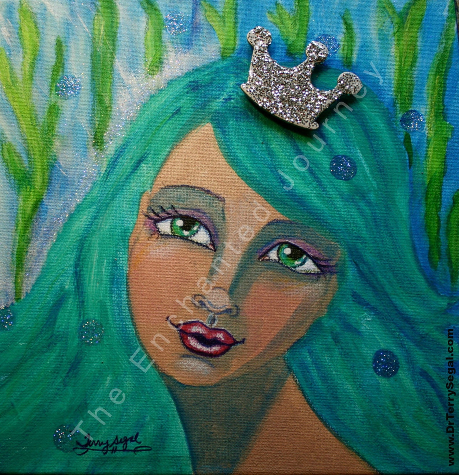 Mermaid, Queen of the Sea, Crown, Seaweed, Bubbles, Big Eyes, S&H ...