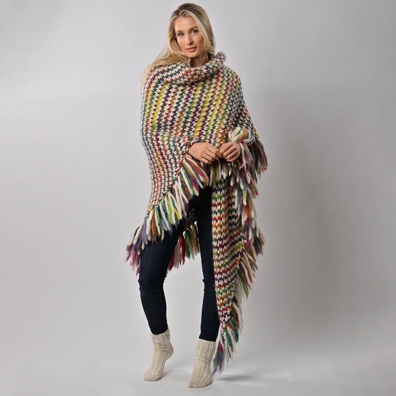 Ellie Easy Rainbow Wrap Knitting Kit. Huge Winter Wrap Blanket Knit Kit ...