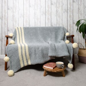 College Blanket Knitting Kit | Beginner Knitted Throw | Pom Pom Bed ...