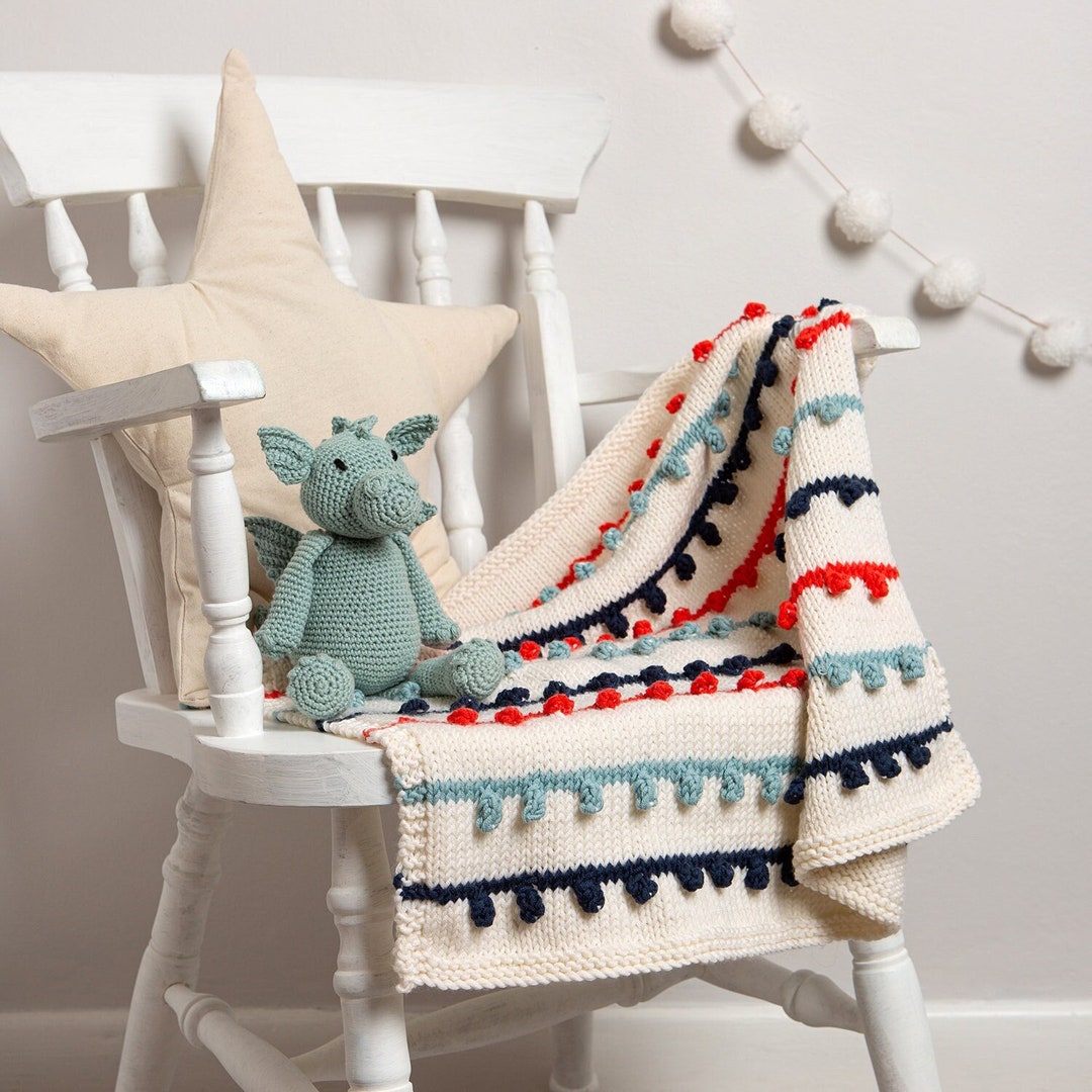 Striped Bobble Blanket Knitting Kit | Merino Toddler Baby Blanket ...
