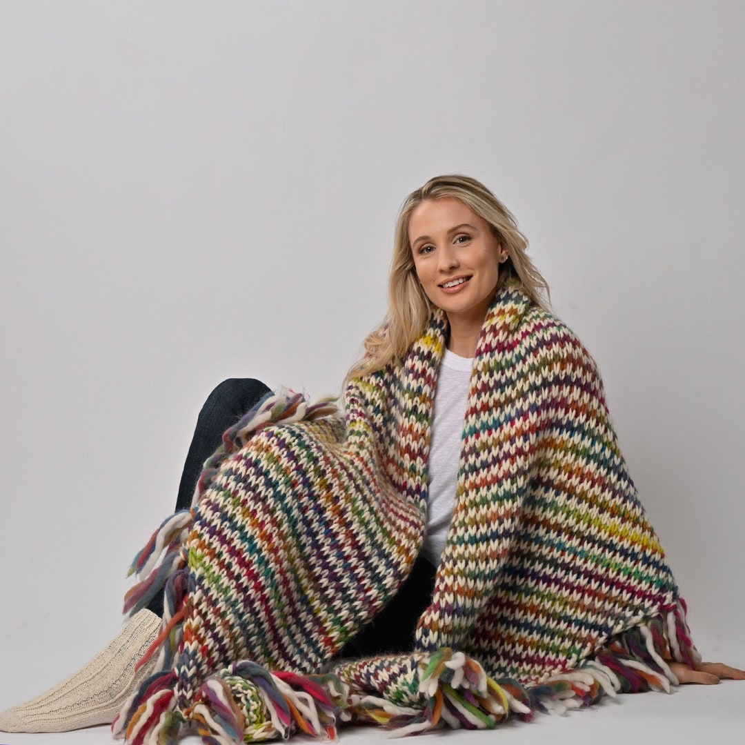 Ellie Easy Rainbow Wrap Knitting Kit. Huge Winter Wrap Blanket Knit Kit ...