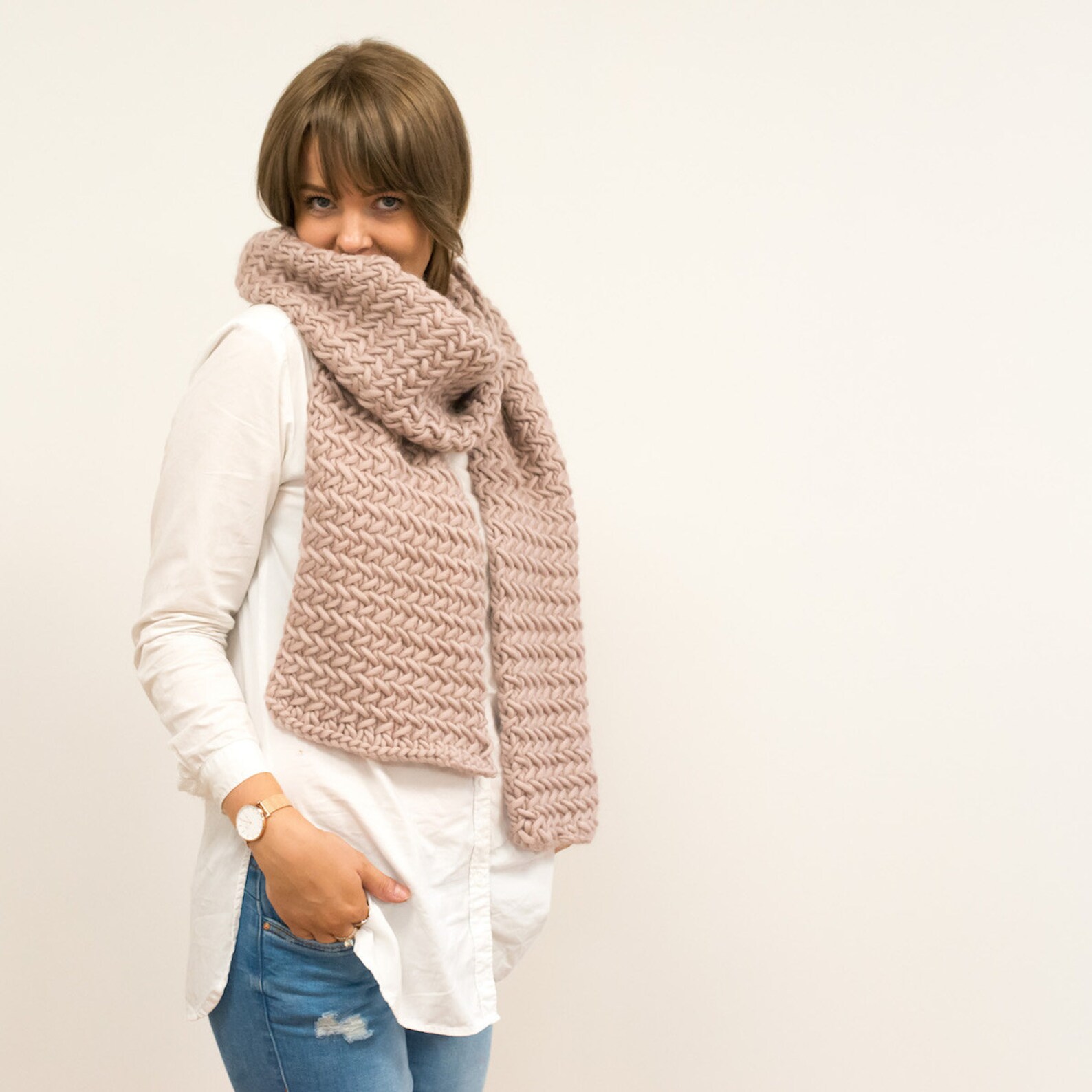 Herringbone Scarf Knitting Kit. Jojo Chunky Scarf Knit Kit. - Etsy UK