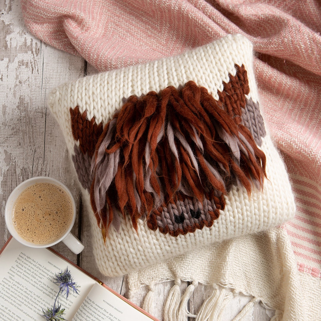 Cow Cushion Cover Easy Knitting Kit | Highland Countryside Homeware ...