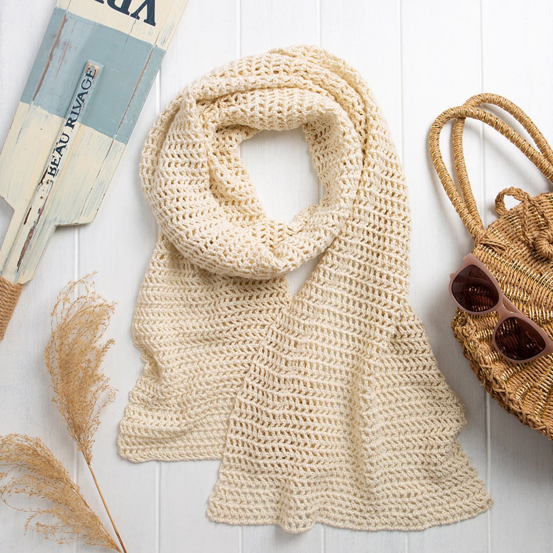 Fishnet Scarf Crochet Kit | Easy Cotton Crochet Scarf | Pattern by Wool ...