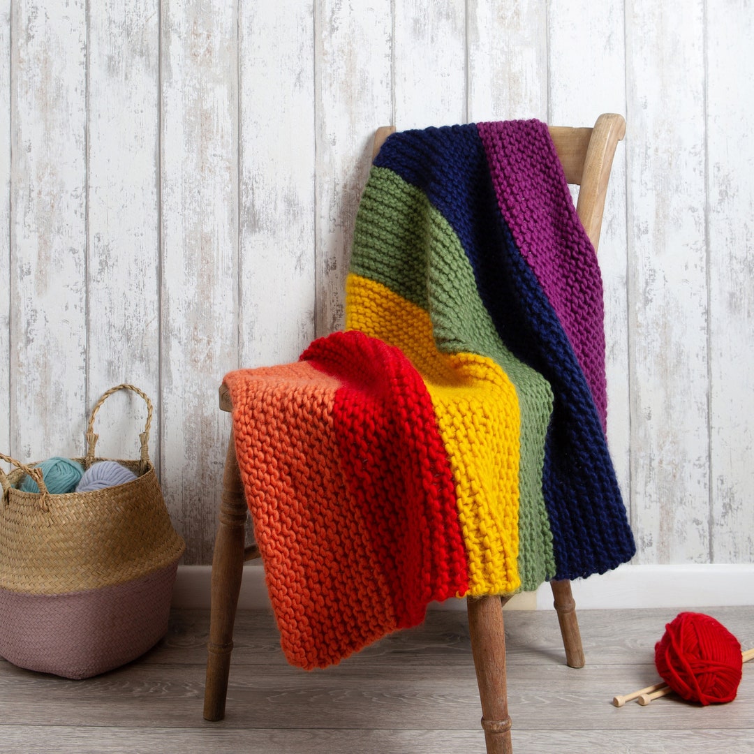 Bright Rainbow Blanket Knitting Kit | Knitted Blanket Set | Nursery ...