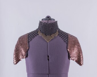 Brushed Brown Scale Mail Shoulder Pauldrons With Chainmail | Etsy