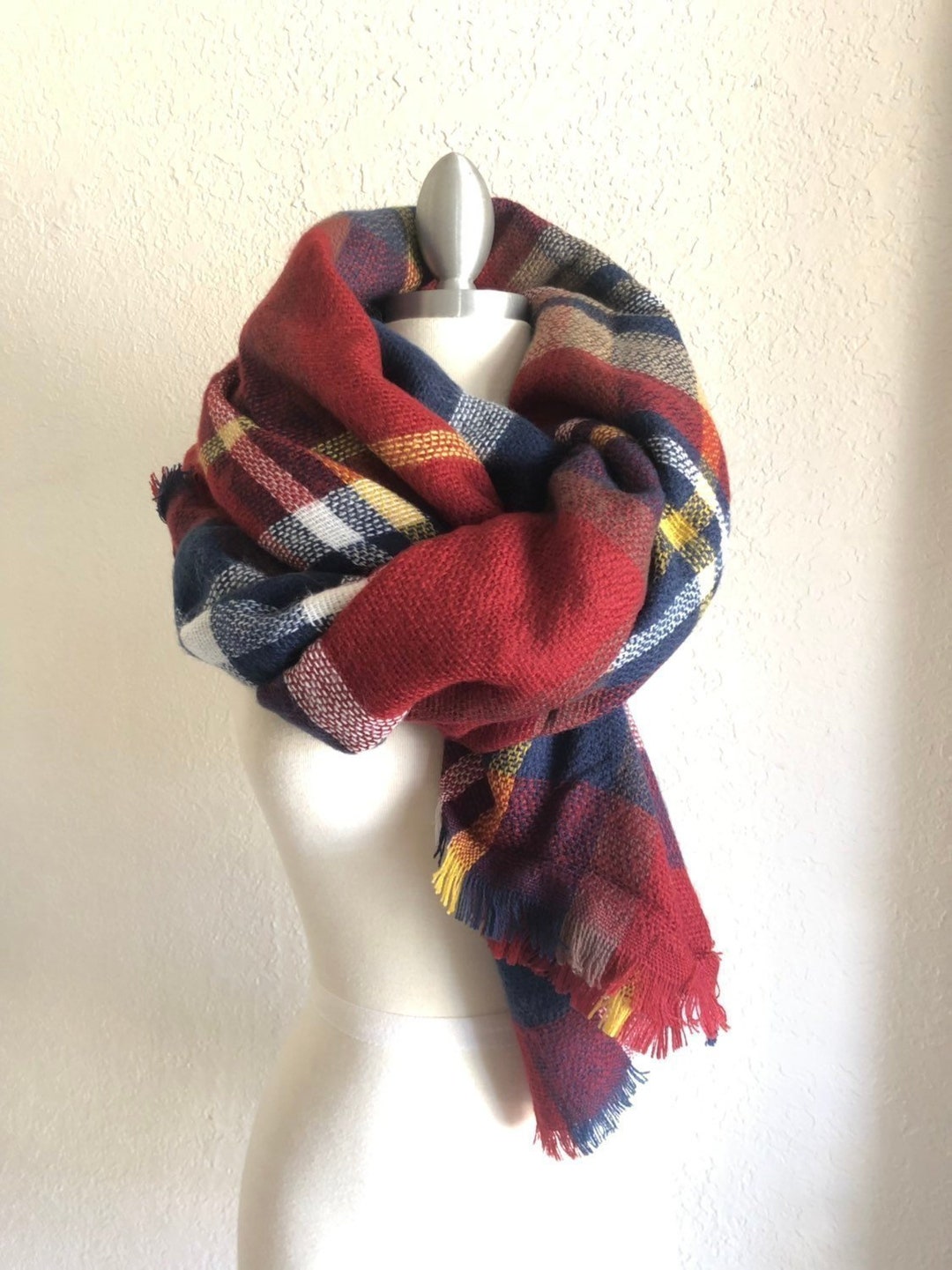 Red Checker Scarf,checkered Scarfs,blanket Scarf,chunky Scarf,plaid ...