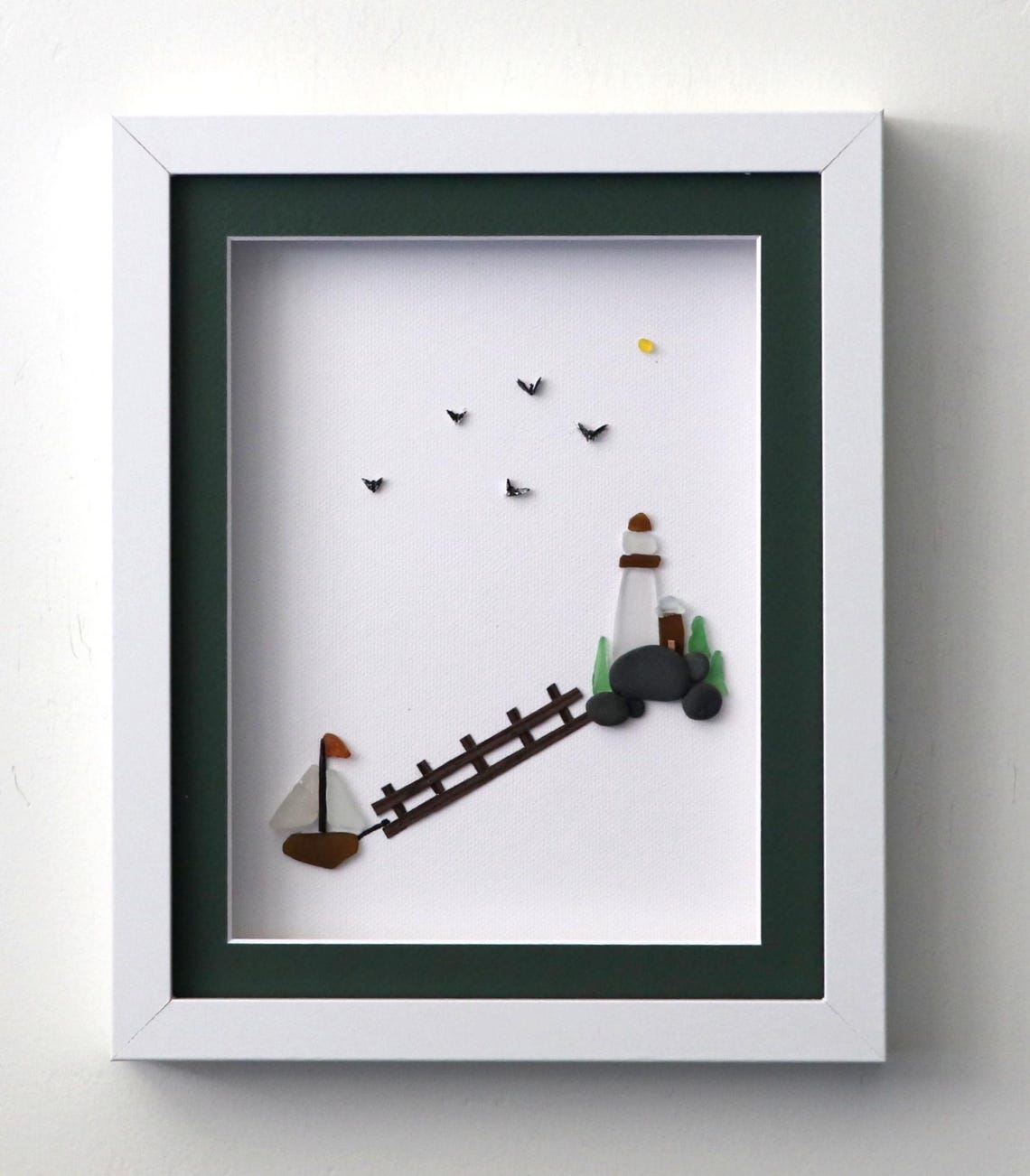 Sea Glass Lighthouse Pebble Art: Coastal Wall Decor (8x10) - Etsy