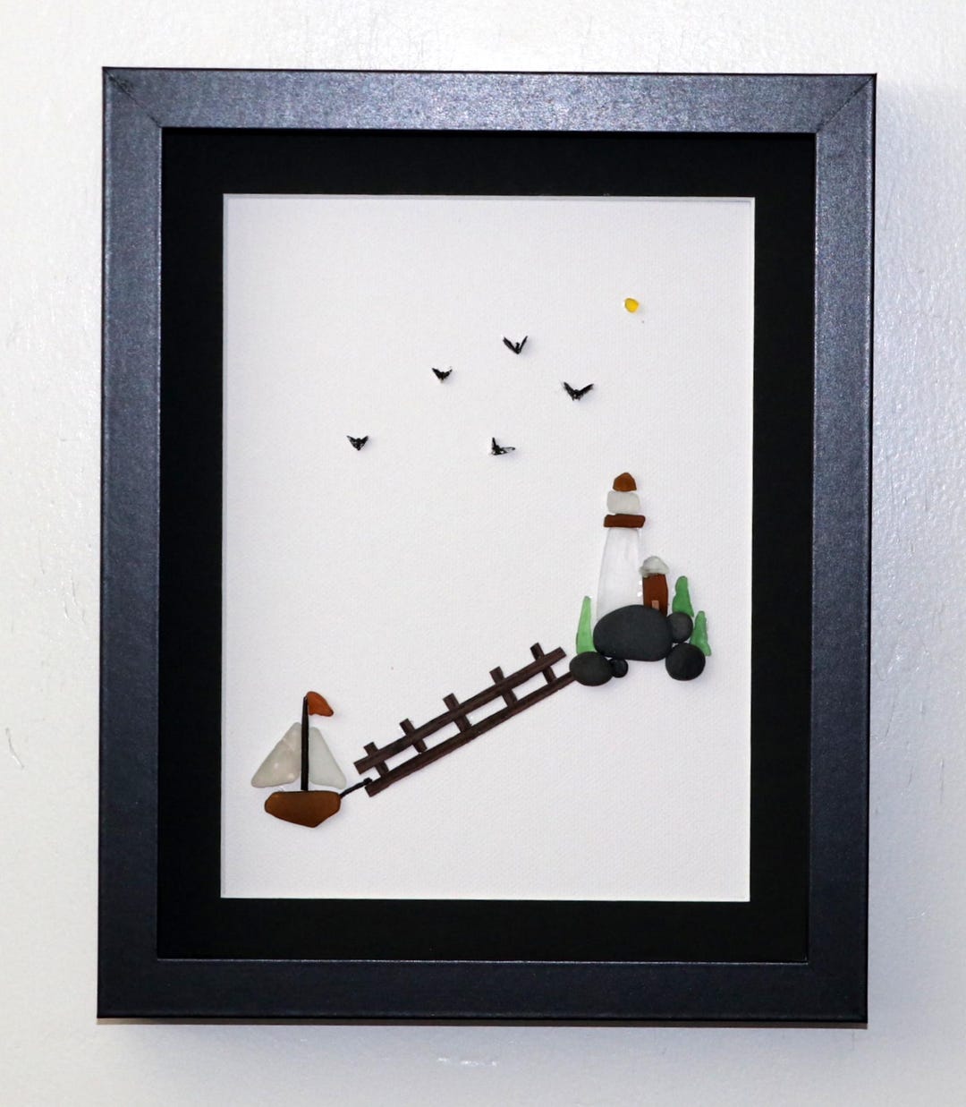 Sea Glass Lighthouse Pebble Art: Coastal Wall Decor (8x10) - Etsy