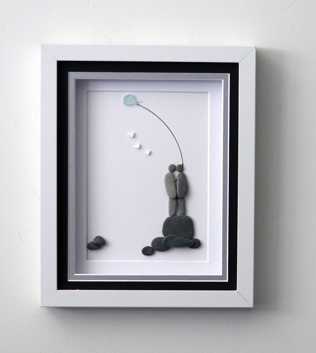 Pebble Art Couple, Sea Glass Balloon, Anniversary Gift (8x10) - Etsy