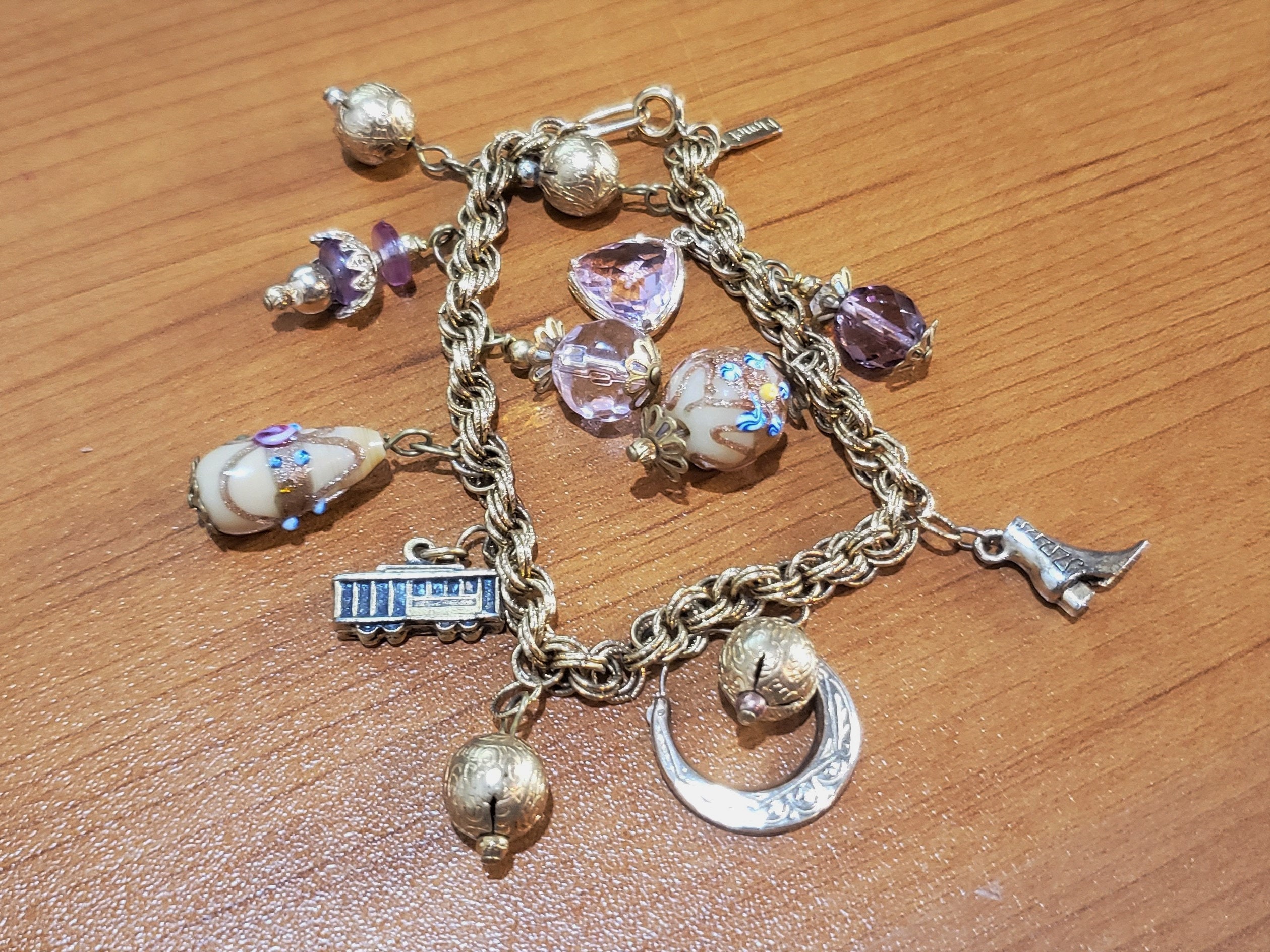 Vintage 60s Monet Link Charm Bracelet, Gold Tone, Czech, Wedding ...