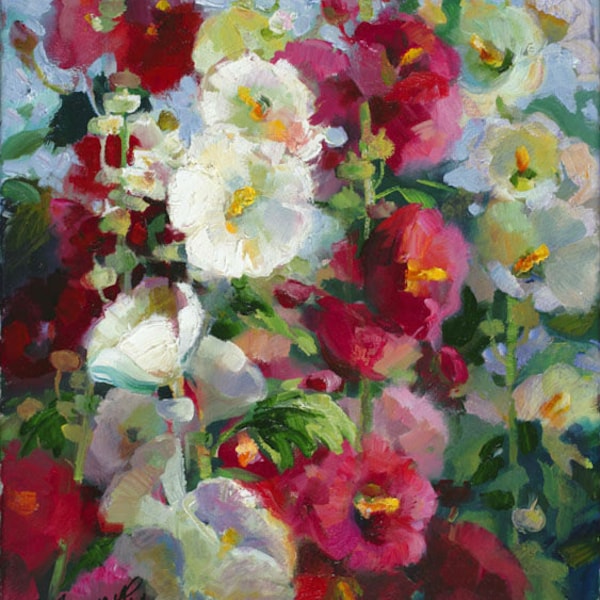 Hollyhocks Painting - Etsy
