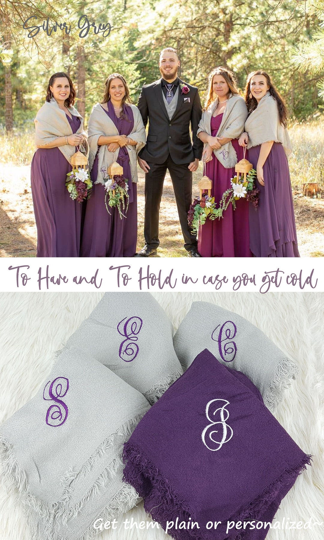 Plum Eggplant, Silver Grey, Shawls for Bridesmaid, Bridesmaid Proposal ...