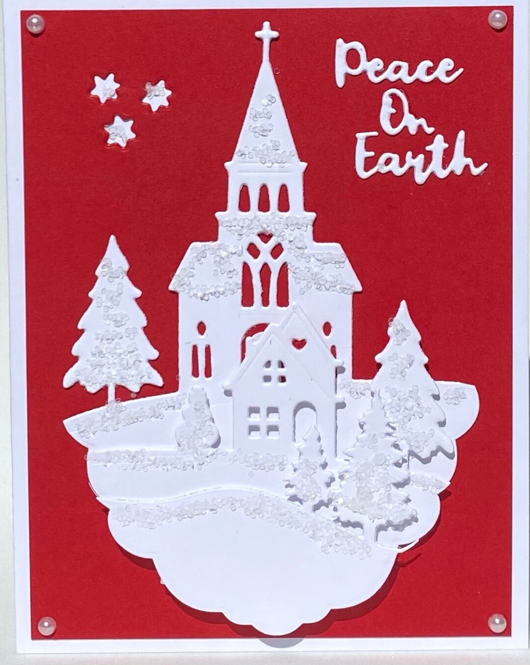 Red Winter Snow Scene With Church Christmas Card, Hand Made Christmas ...