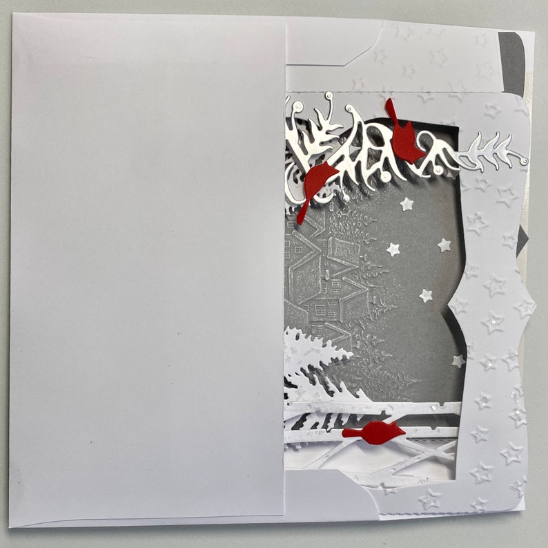 Unique 3D Village Scene With Cardinals Box Card, Hand Made Christmas ...