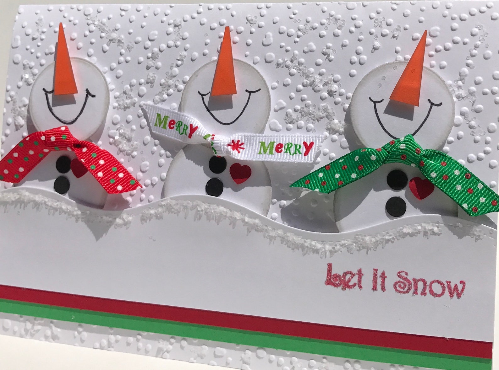 3D Smiling Snowmen Christmas Card: Handmade Embossed Holiday Card - Etsy