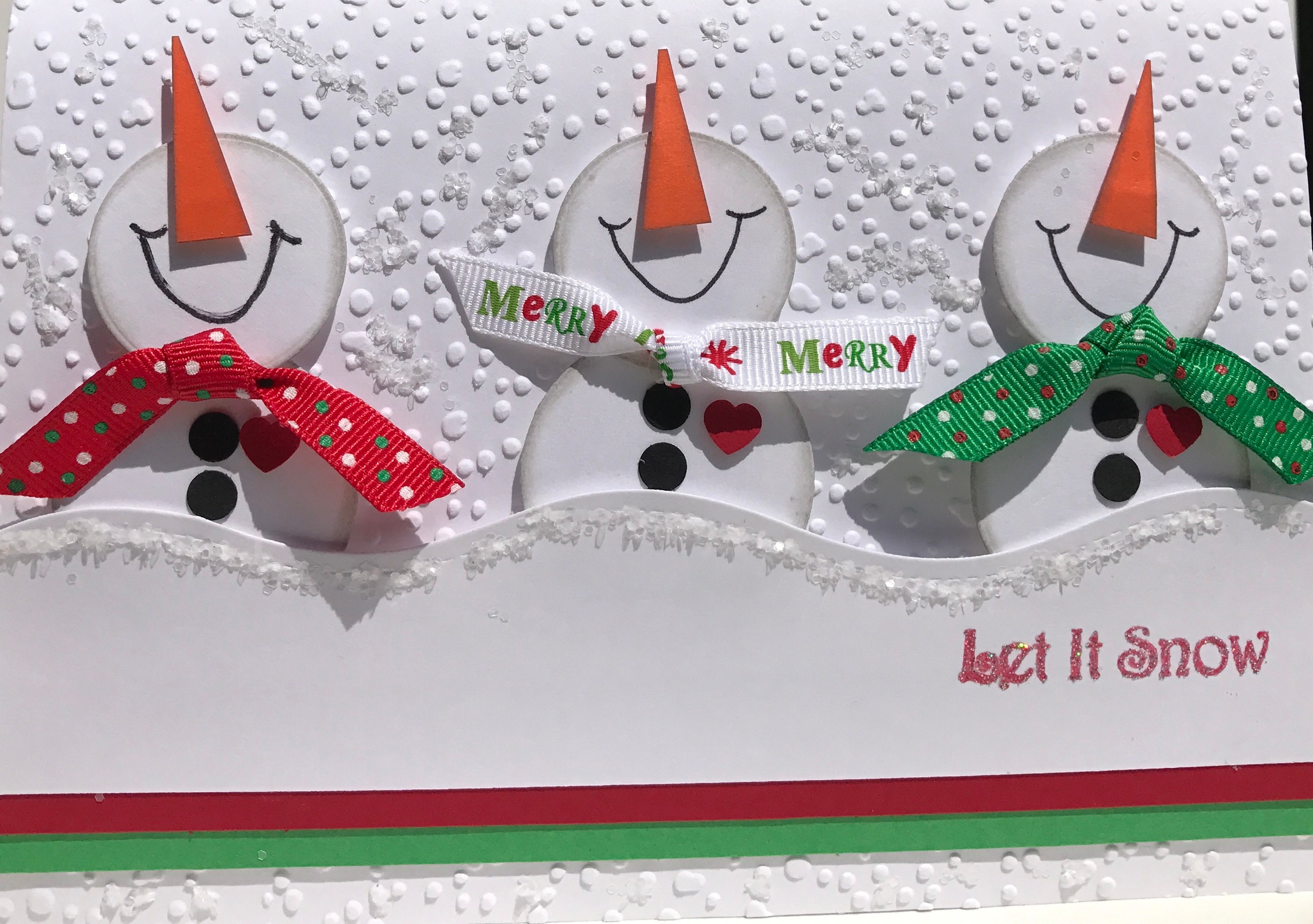 3D Smiling Snowmen Christmas Card: Handmade Embossed Holiday Card - Etsy