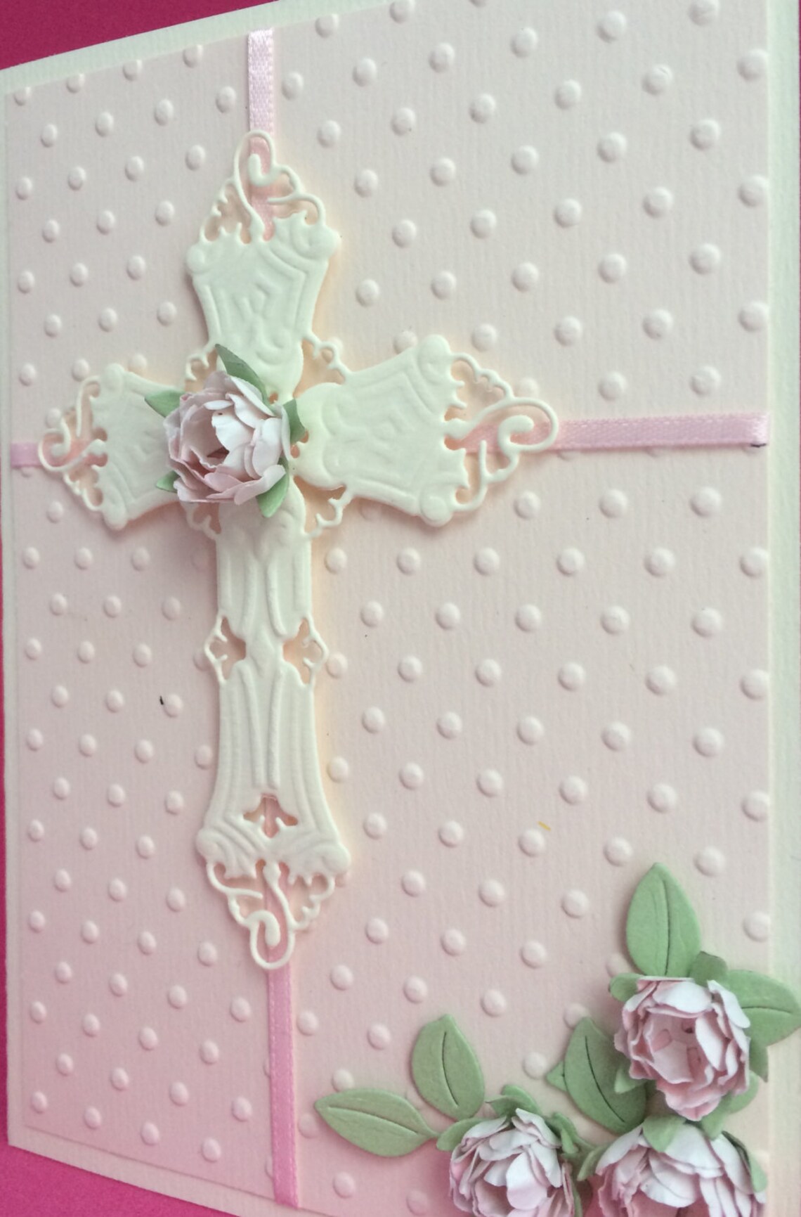 Religious Pink 3D Cross Card Handmade Card Baptism Card - Etsy