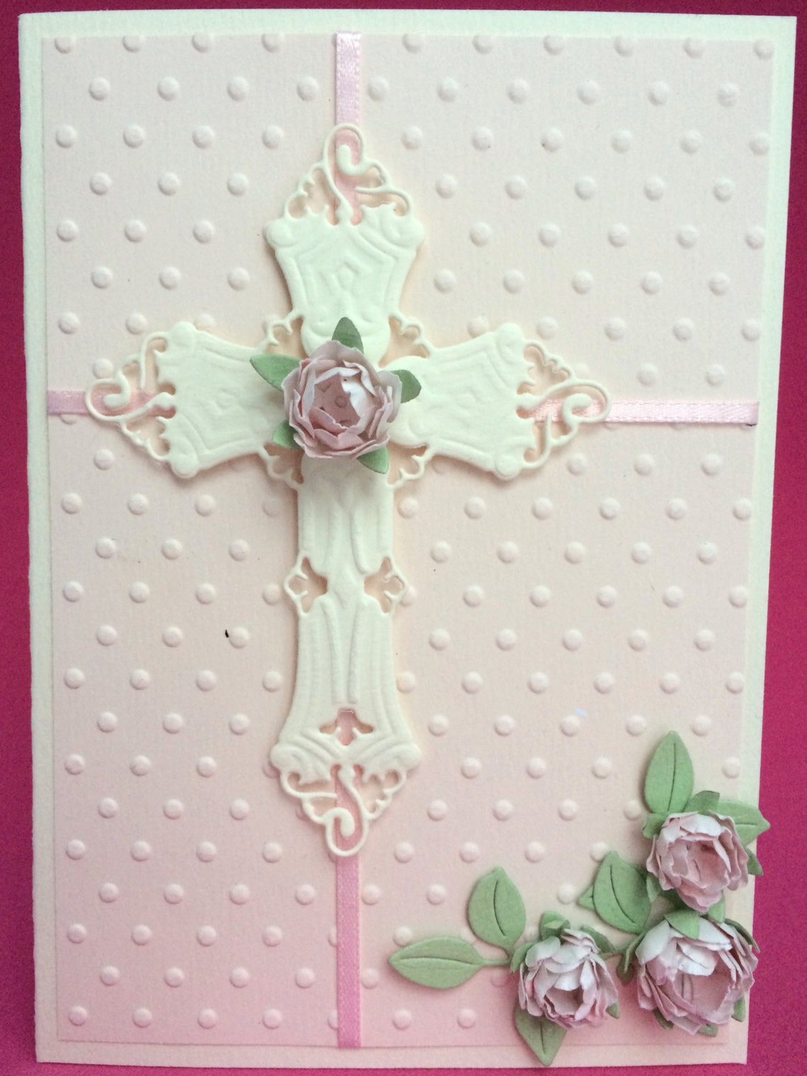 Religious Pink 3D Cross Card Handmade Card Baptism Card - Etsy