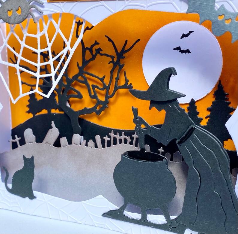 3D Witch Halloween Card: Handmade Halloween Diorama Box Card - Etsy