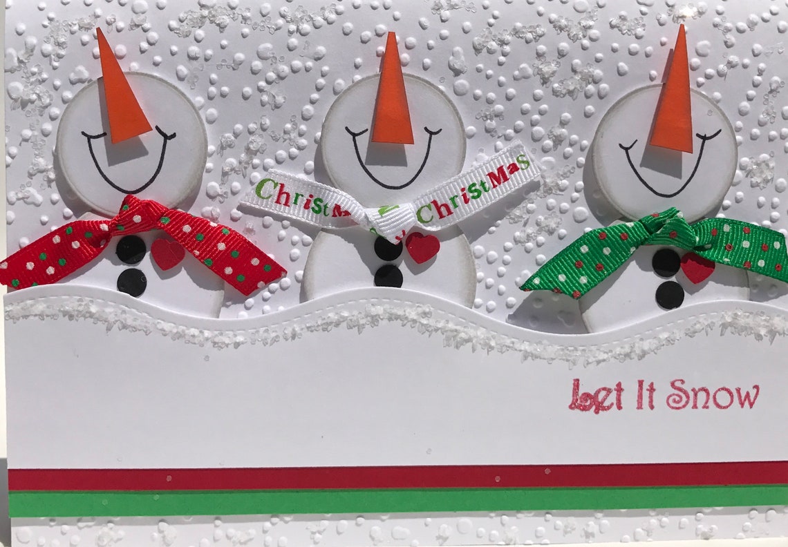 Let It Snow 3D Snowmen Card in Red and Green 3D Christmas | Etsy