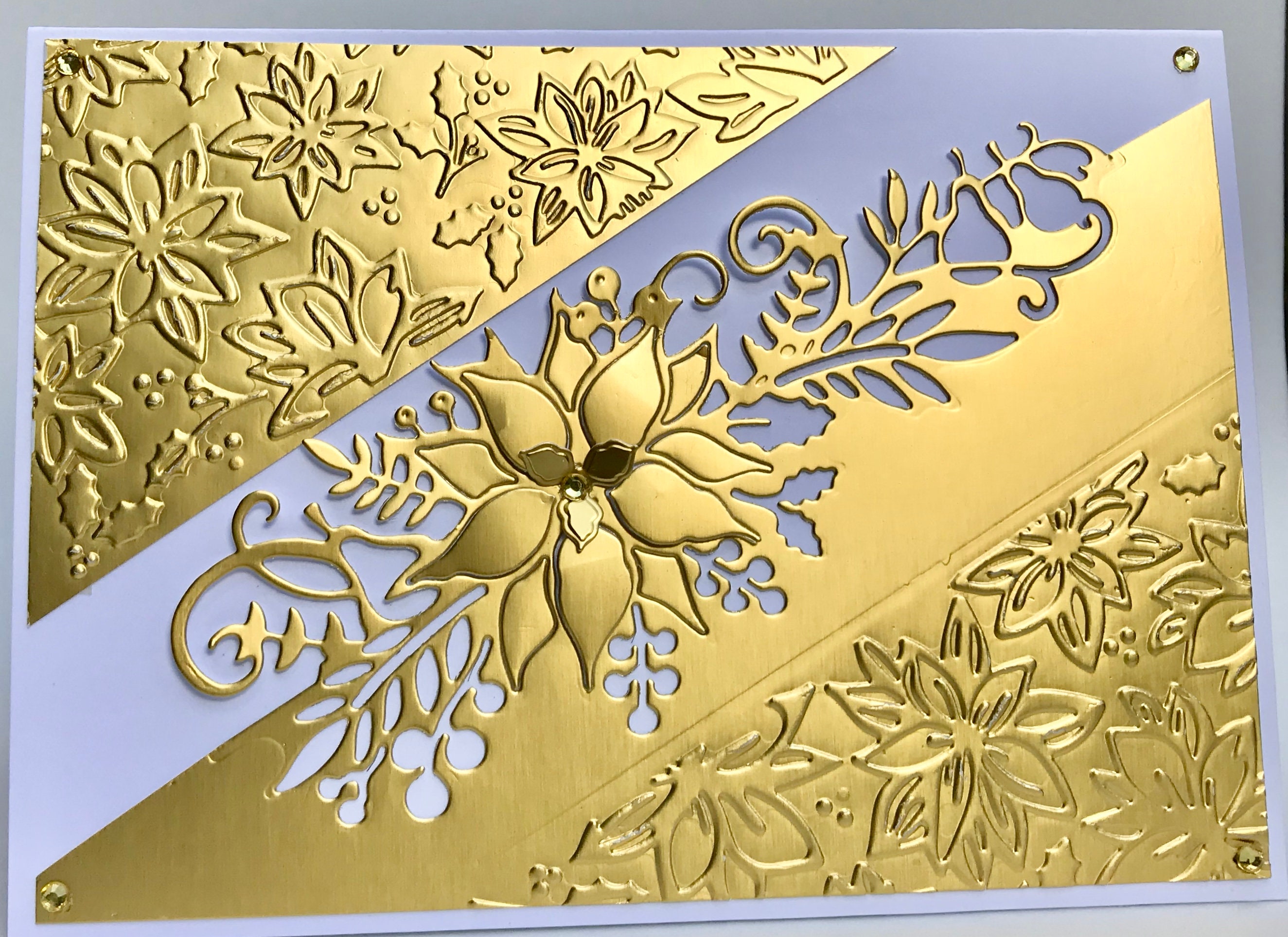 Embossed Gold Poinsettia Christmas Card Hand Made Christmas | Etsy