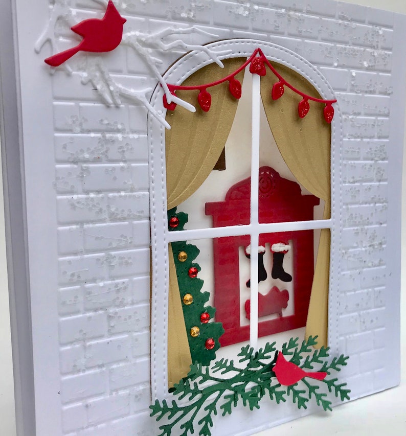 3D Christmas Card: Window Scene With Fireplace Diorama, Window With ...