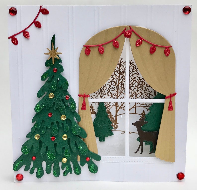 3D Christmas Card 3D Christmas Tree and Outdoor Window Scene | Etsy