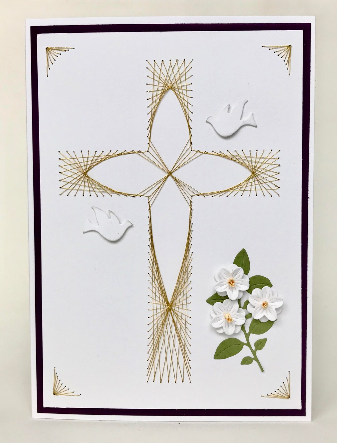 3D Religious String Art Cross Card, Sympathy 3D Embroidered Card ...