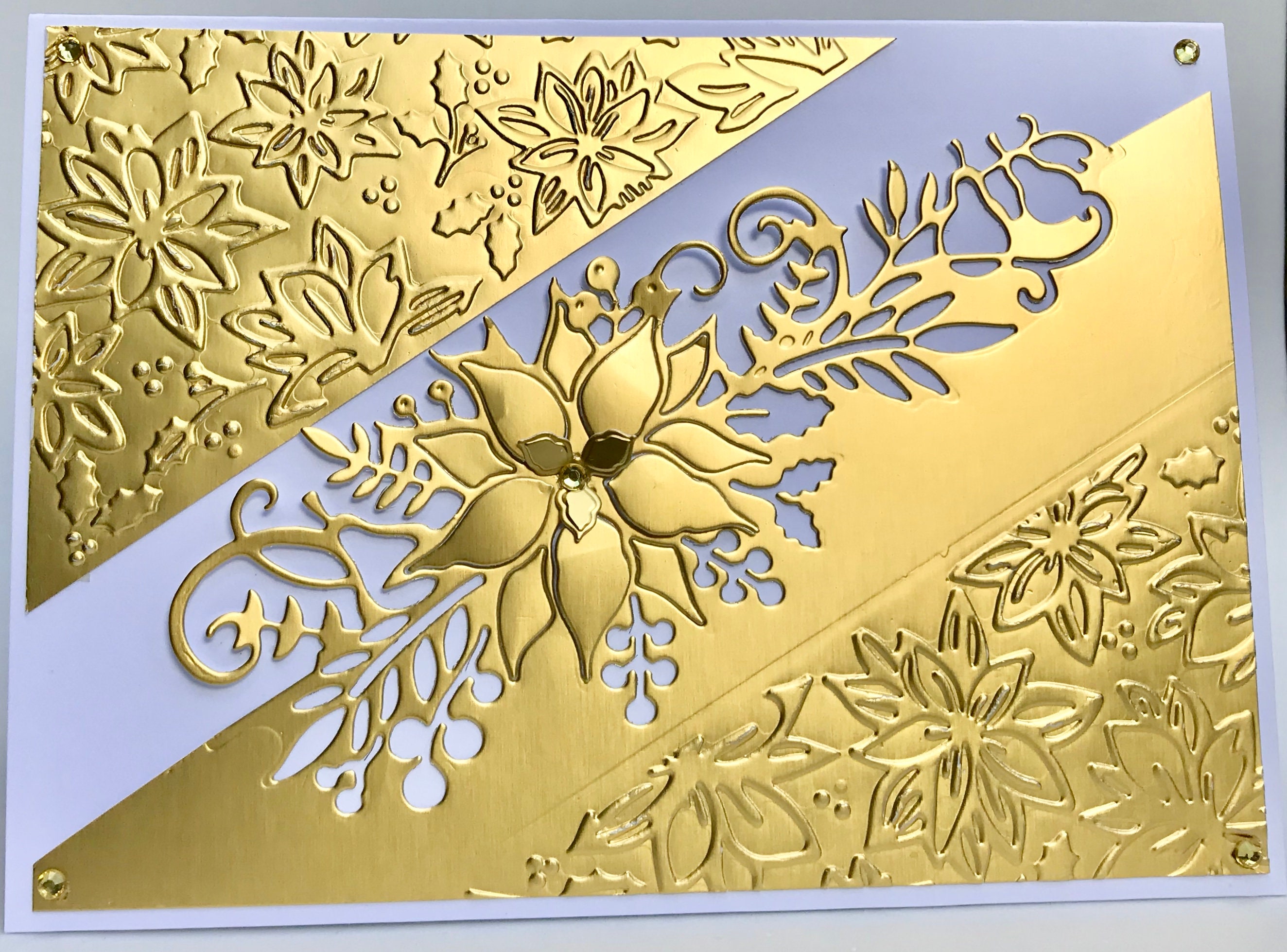 Embossed Gold Poinsettia Christmas Card Hand Made Christmas | Etsy
