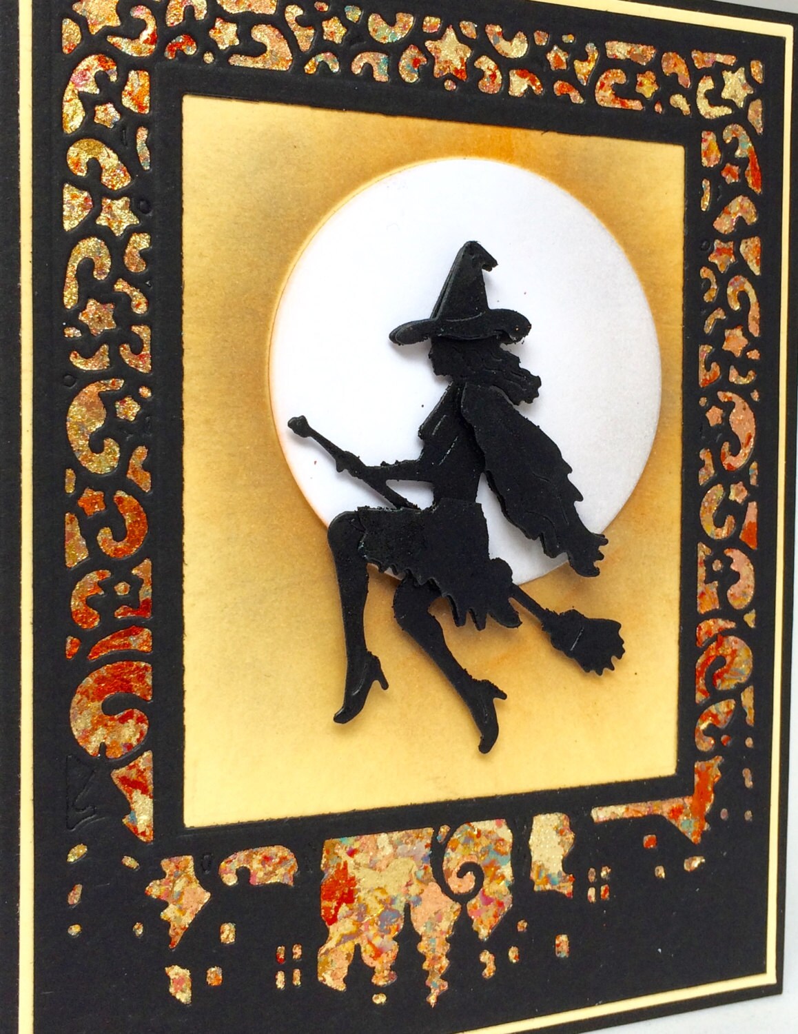 3D Witch Halloween Card: Handmade Flying Witch Scene Card - Etsy