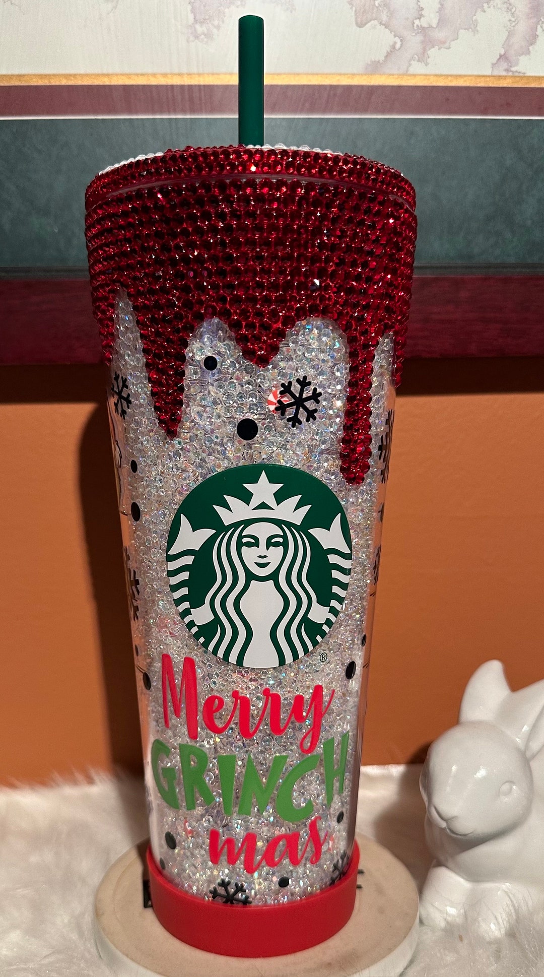 Custom Grinchie Rhinestone Filled Tumbler - Green Logo - Etsy