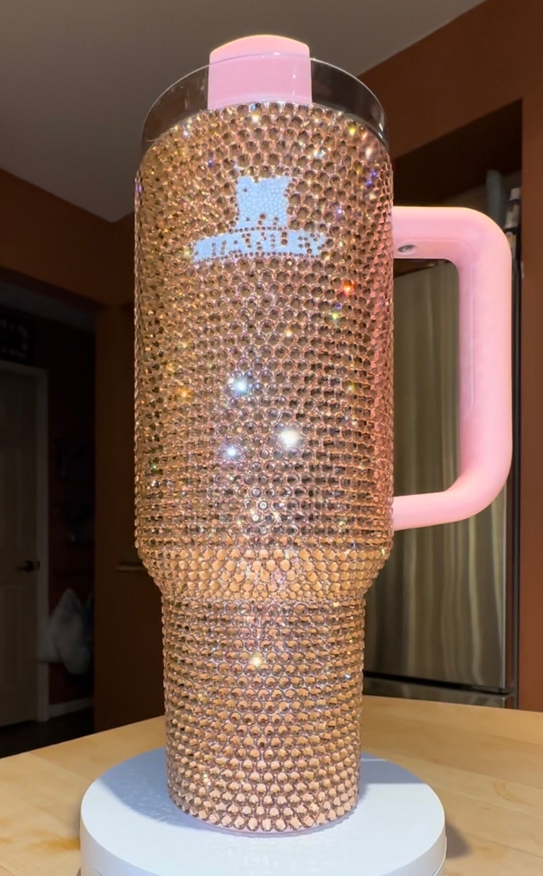 Peach Crystal Rhinestone Stanley Tumbler, 40oz Bedazzled Cup - Etsy