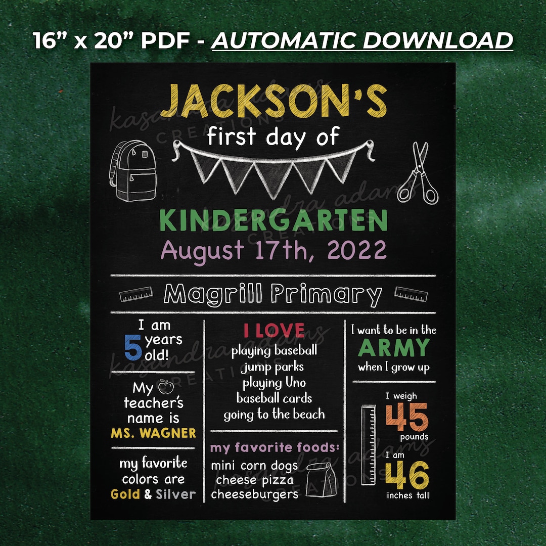 First Day of School Chalkboard Sign - 16"x20" PDF - CUSTOMIZATION ...