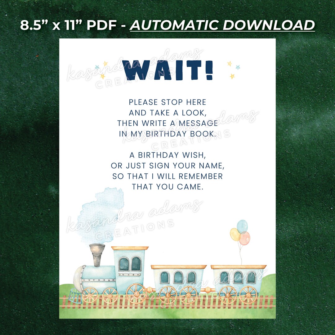Train Themed Birthday Book - 8.5"x11" PDF - AUTOMATIC DOWNLOAD - Etsy