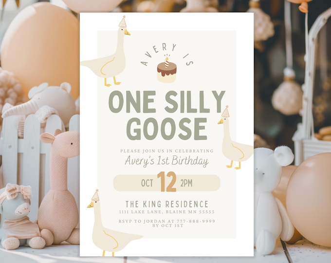 One Silly Goose Birthday Invitation, Silly Goose Themed Birthday Invite ...