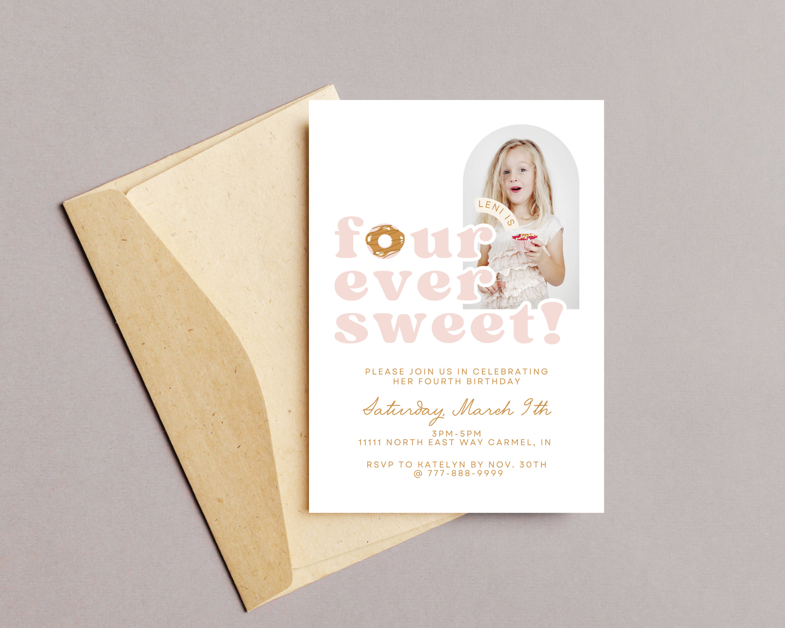 Four Ever Sweet Birthday Party Invite, 4th Birthday Invite, Donut ...