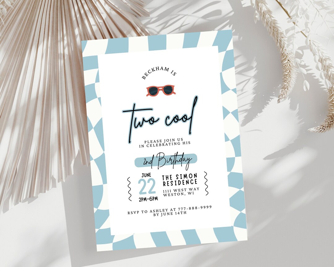 Two Cool Birthday Party Invitation Template, Retro Second Birthday ...